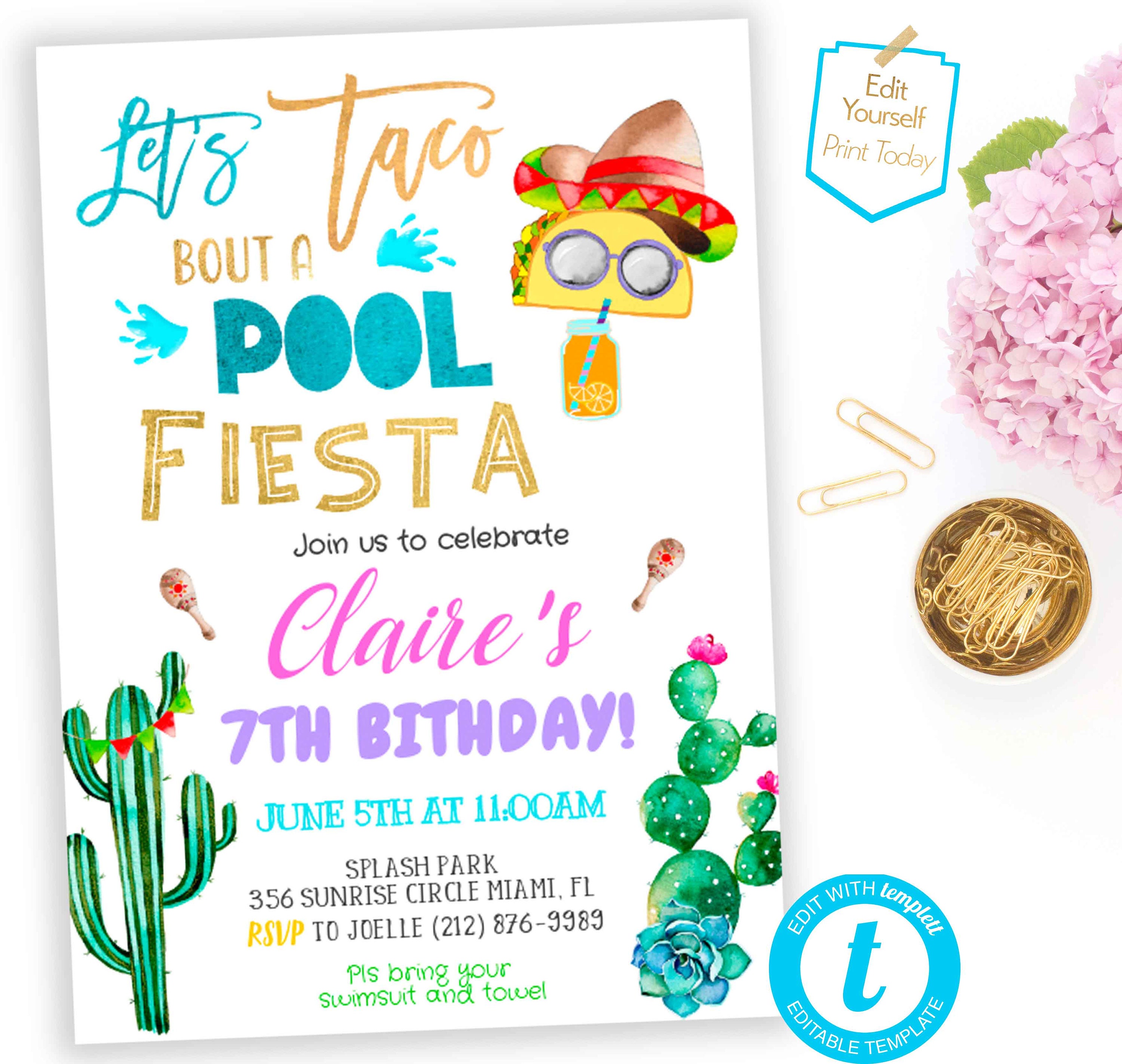 Taco Fiesta Pool Party Download Taco Bout a Pool Fiesta - Etsy