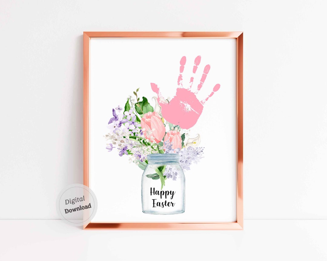 Happy Easter Craft Handprint Printable Spring Flowers Handprint Craft ...
