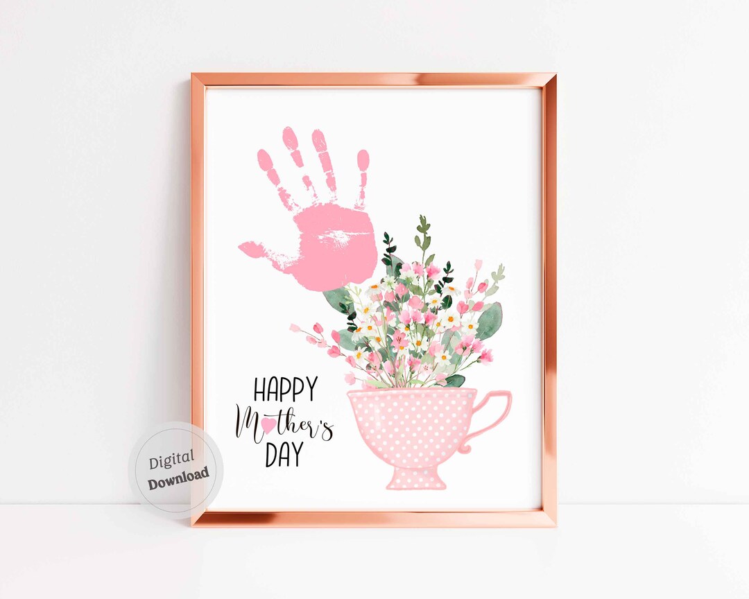 Happy Mother's Day Mom Grandma Handprint Art Flowers From Baby Kids ...