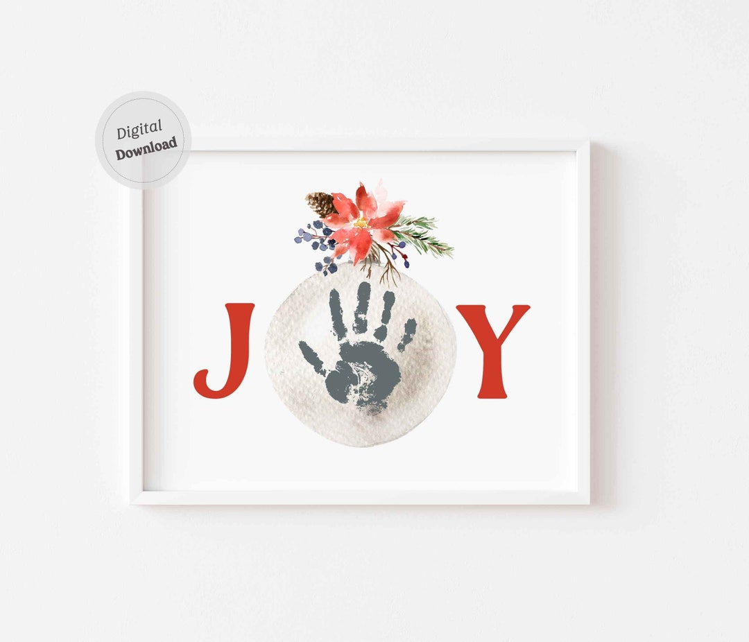 Joy Handprint Art With Ornament Printable Template Christmas Baby Xmas ...