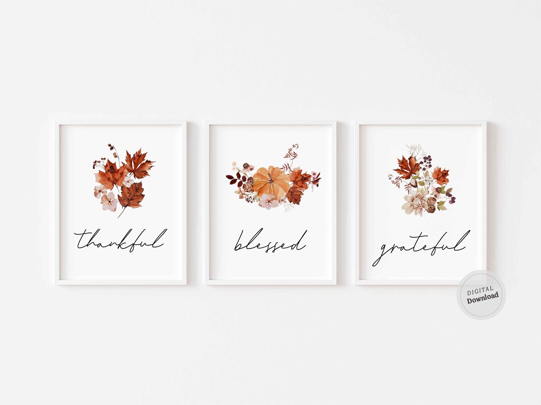 Thankful Grateful Blessed Sign Set of 3 Thanksgiving Bible Verse Wall ...