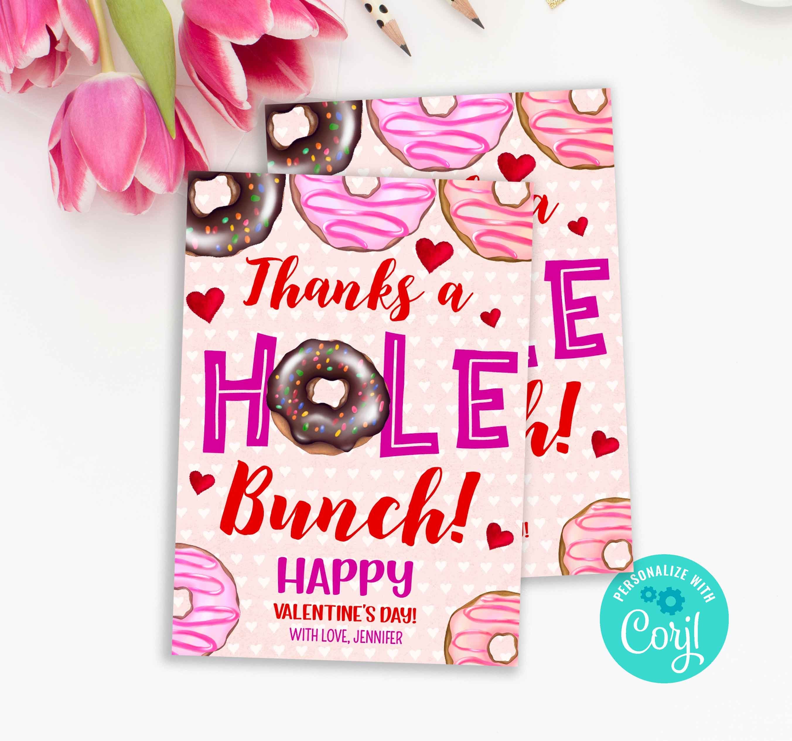 Thanks A hole Bunch Printable Valentines donut Tag Gift Tag | Etsy