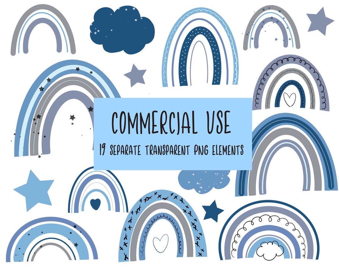 Blue Pastel Rainbow Clipart Modern Rainbow Digital Set Neutral Rainbow ...