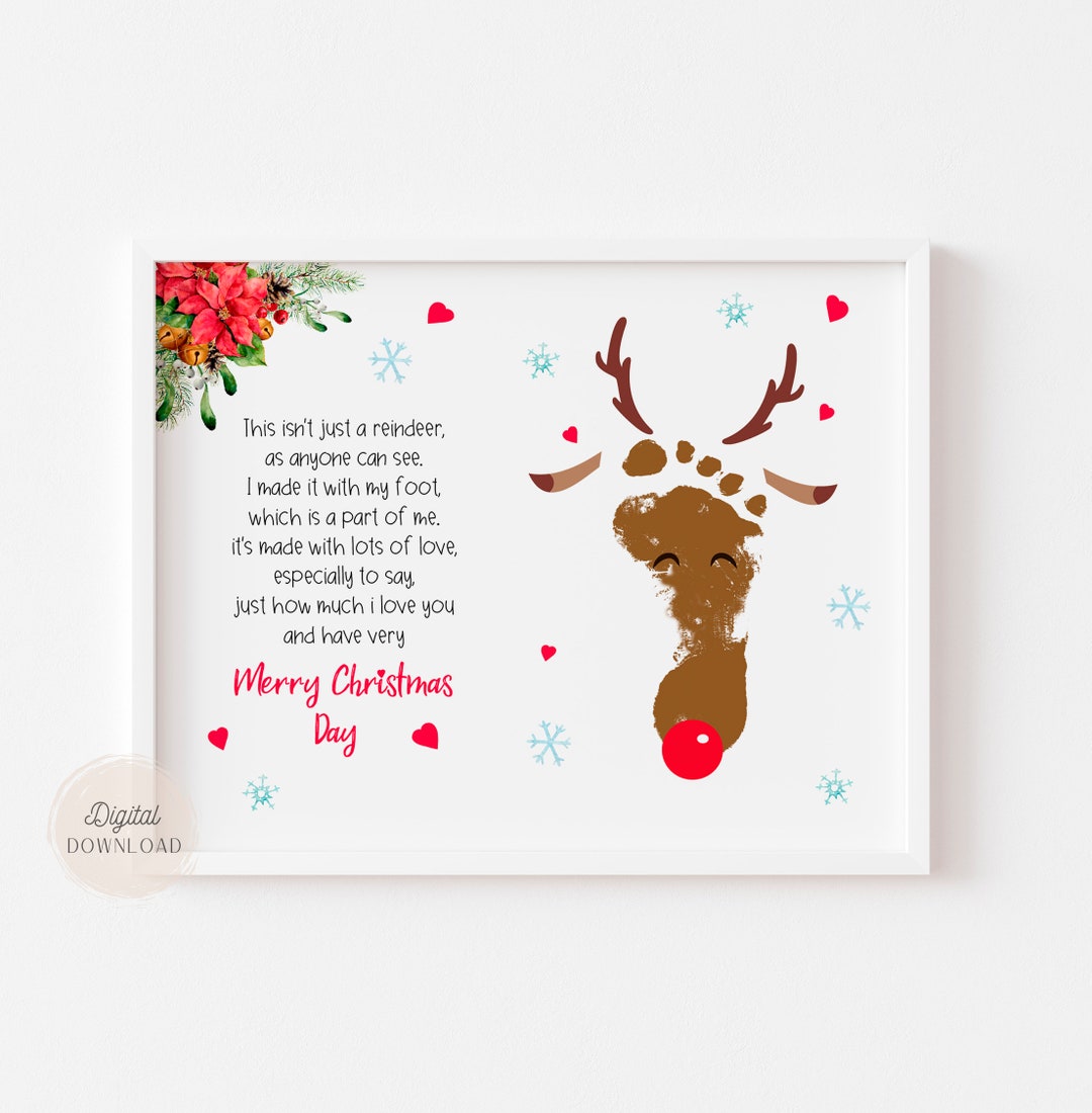 Footprint Reindeer Poem Art Printable Download Template Christmas Xmas ...