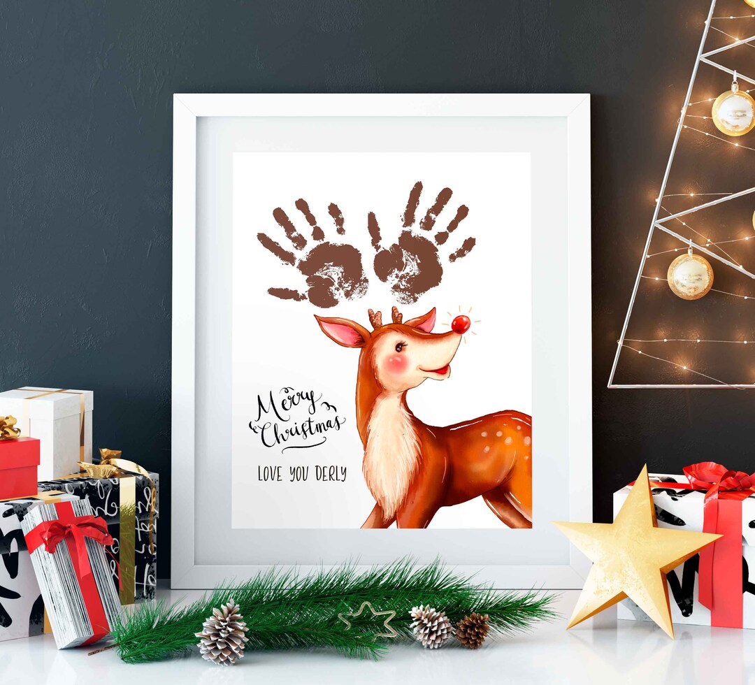 Reindeer Handprint Art Printable Footprint Art Craft Templet Christmas ...