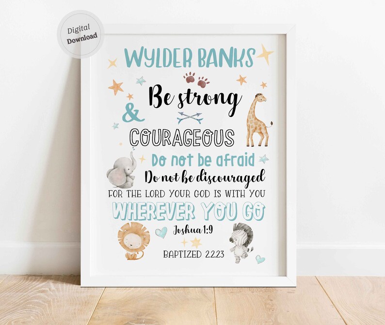 Personalized Baptism Boy Gift Printable Joshua 1:9 Christening - Etsy