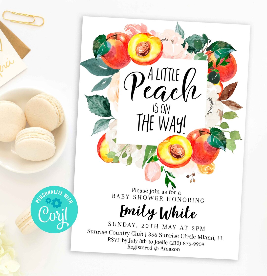 Peach Shower by Mail A Little Peach is on the Way Invite - Etsy