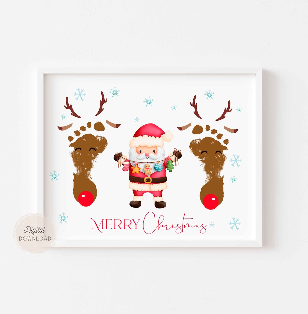 Santa and Reindeer Footprint, Christmas Footprint Art, Foot Print Art ...