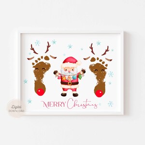 Santa and Reindeer Footprint, Christmas Footprint Art, Foot Print Art ...