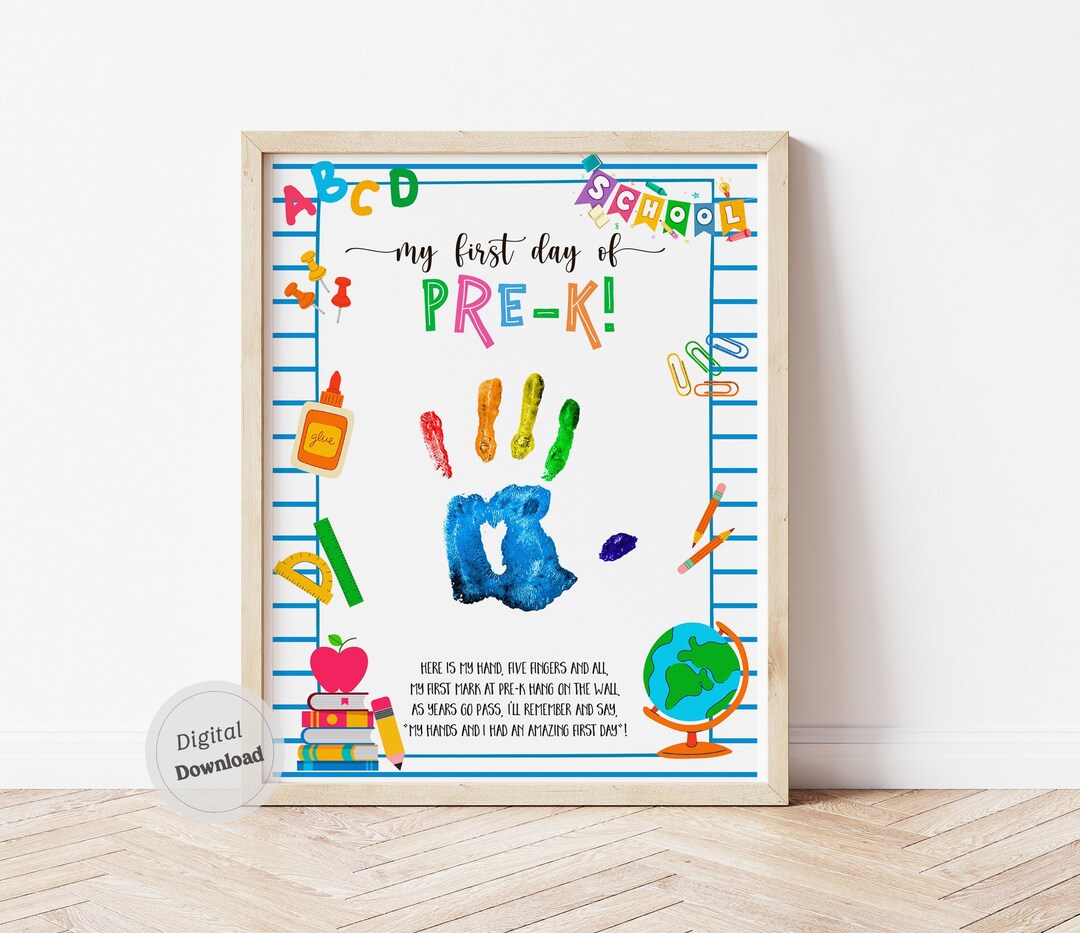 Back to School Handprint Art 1st First Day of Pre-k Poem Printable ...