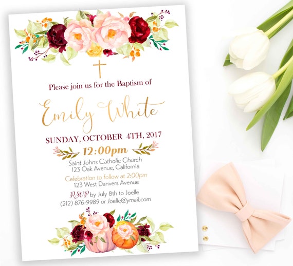 Pumpkin Baptism Invitation Fall Christening Invite Fall Girl | Etsy