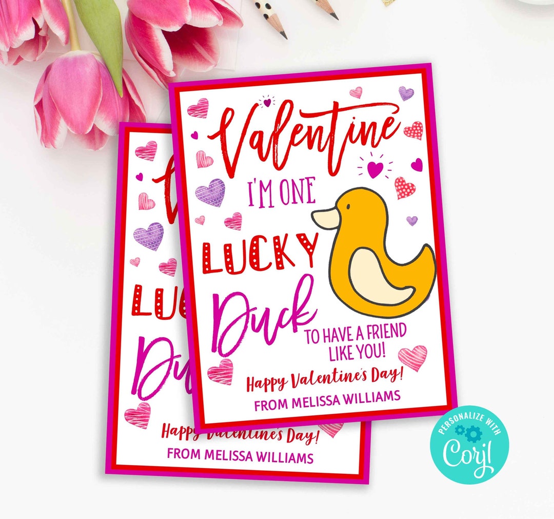 Lucky Duck Valentine Favor Tags Editable Template Kid Friend Valentine ...