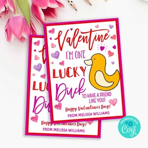 Lucky Duck Valentine Favor Tags Editable Template Kid Friend Valentine ...