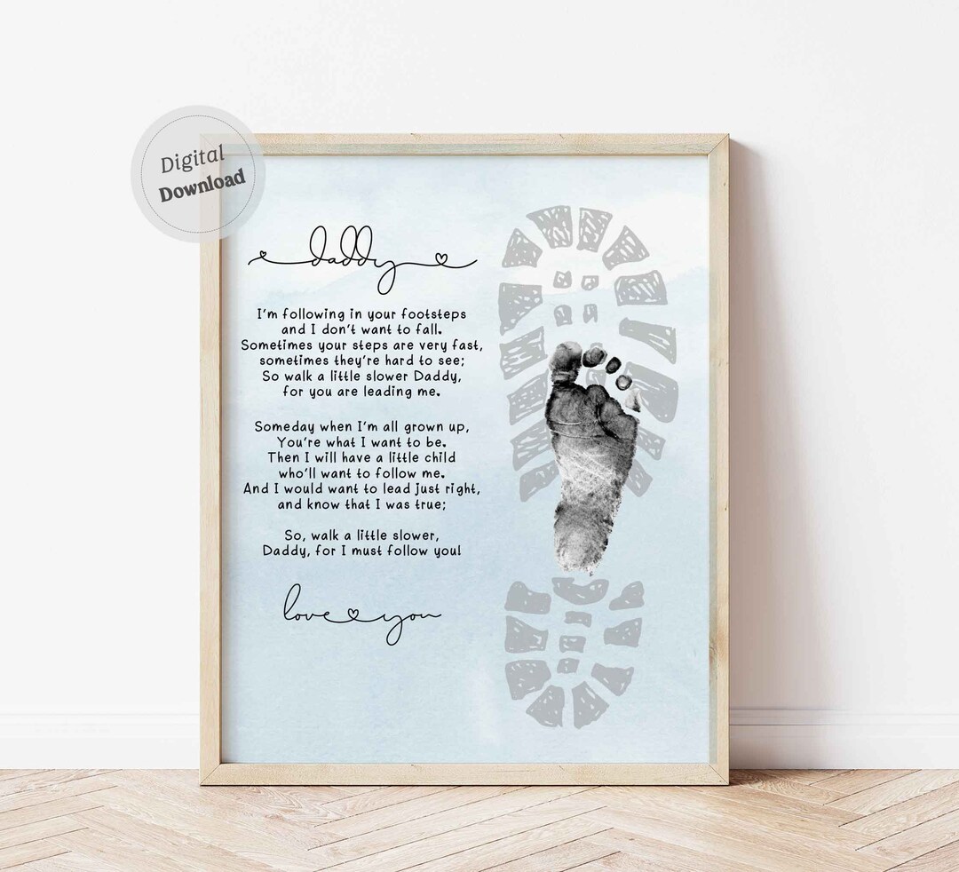 Footsteps Daddy Poem Boot Father's Day Footprint Art - Etsy