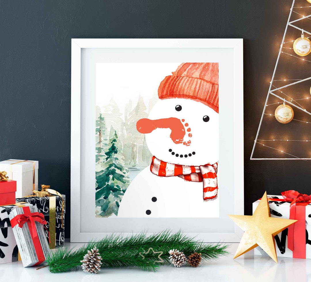 Snowman Carrot Nose Footprint Art Craft Memory Printable Templet ...