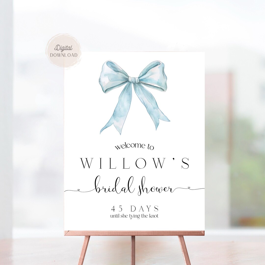 Blue Bow Bridal Shower Welcome Sign, Something Blue Bachelorette ...