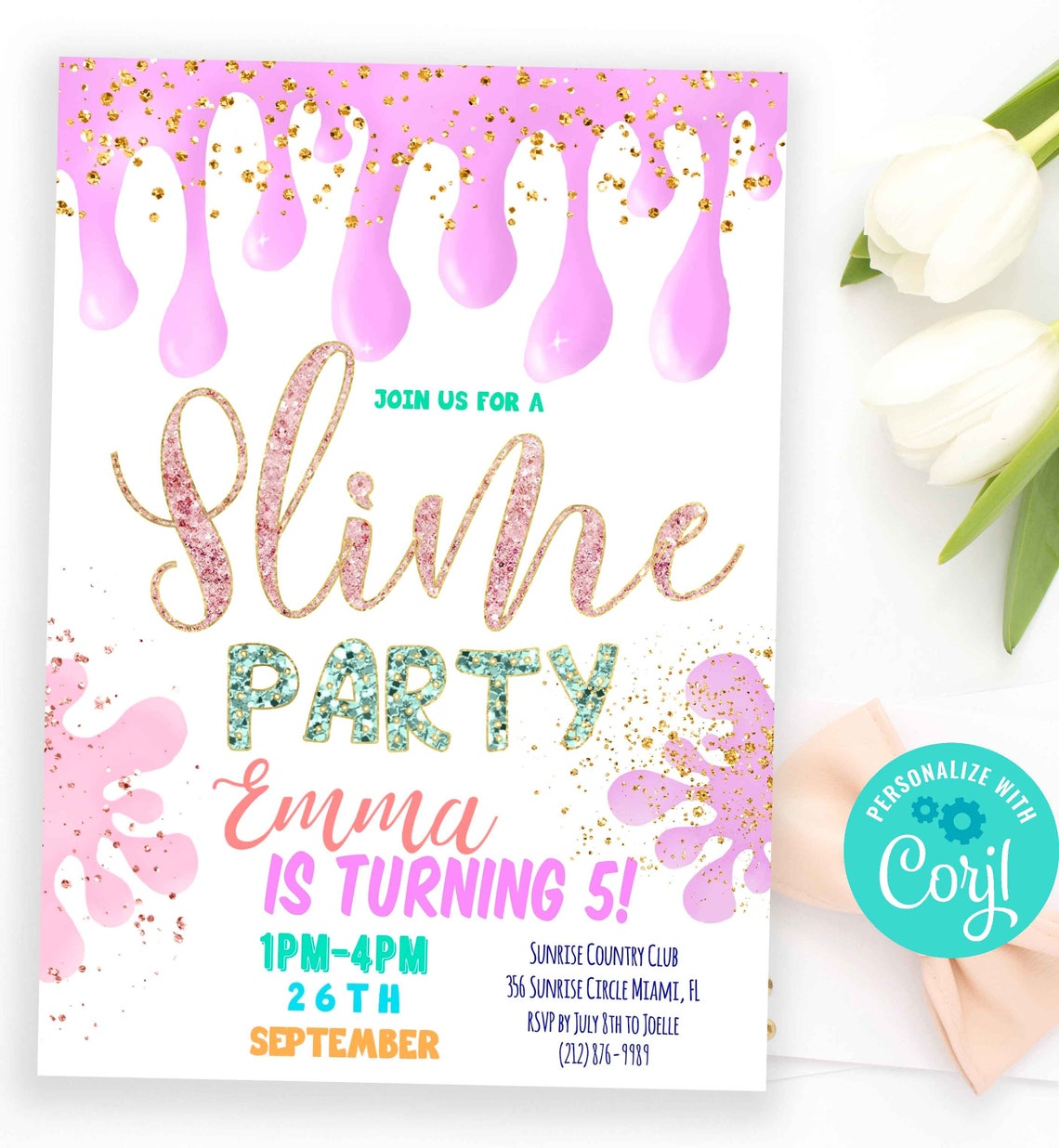 Girl Slime Birthday Invitation Glitter Slime Party Invitation | Etsy