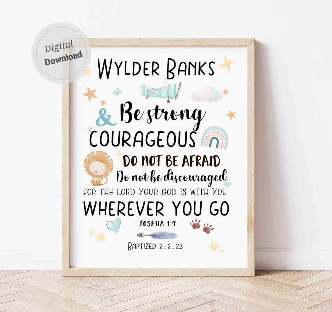 Personalized Baptism Boy Gift Joshua 1:9 Christening Gifts With Baby ...