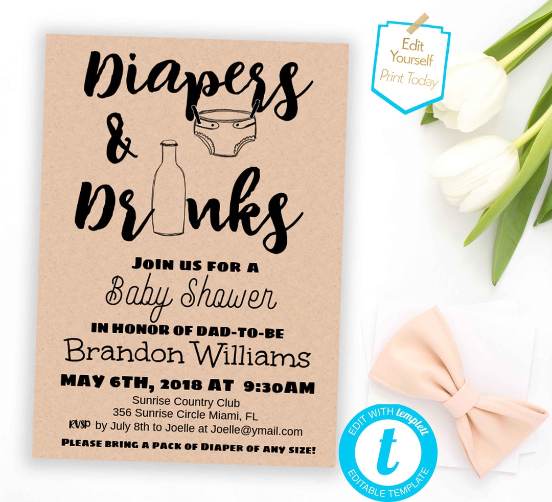 Dad to Be Invite Beer and Diapers Invite Diaper Baby Shower Invitation ...