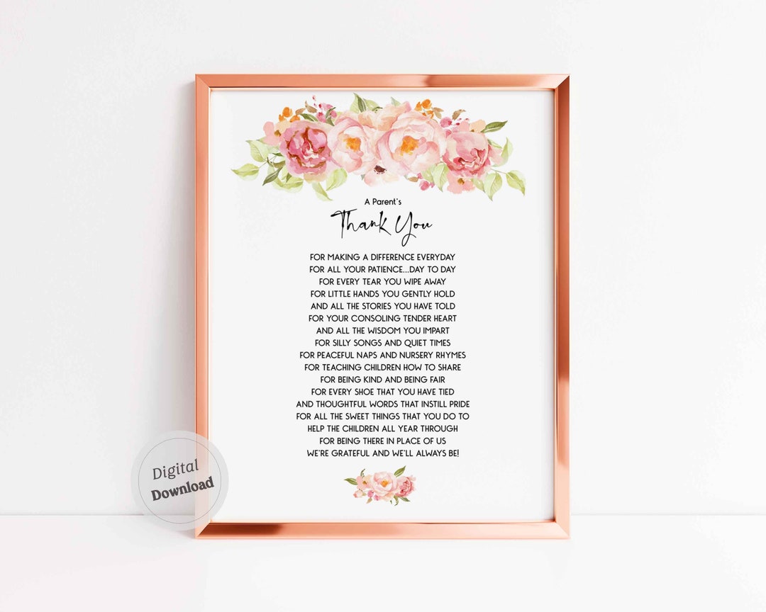 Daycare Nanny Poem Nursery Teacher Gift Printable Teacher Appreciation ...