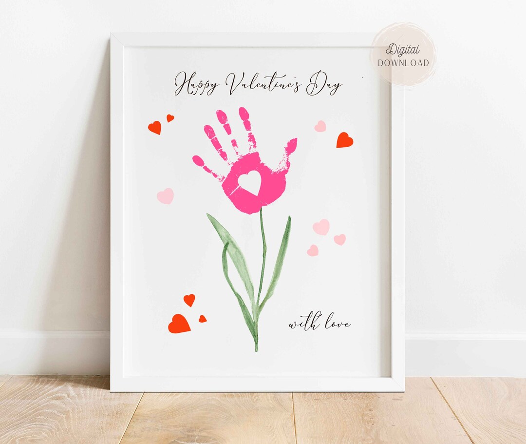 Handprint Valentine Cart Happy Valentines Day Flowers Handprint ...