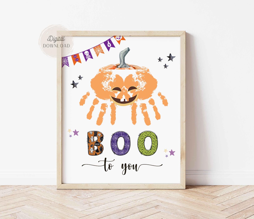 Pumpkin Halloween Handprint Craft, Halloween Handprint Art, Halloween ...