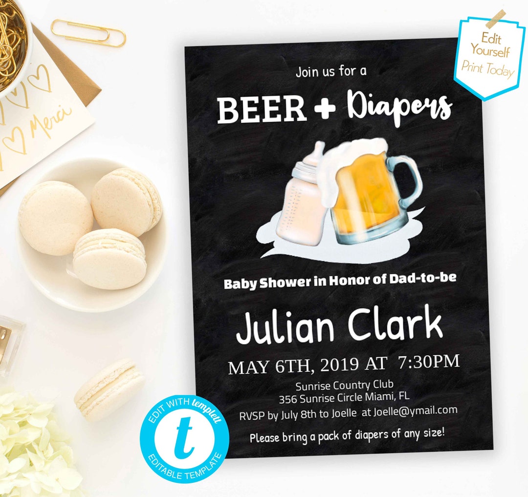 Dad to Be Invite Diapers and Beer Invite Diaper Baby Shower Invitation ...