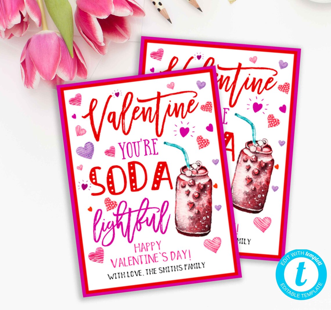 Valentine Soda Gift Tags You're Soda-lightful Teacher - Etsy