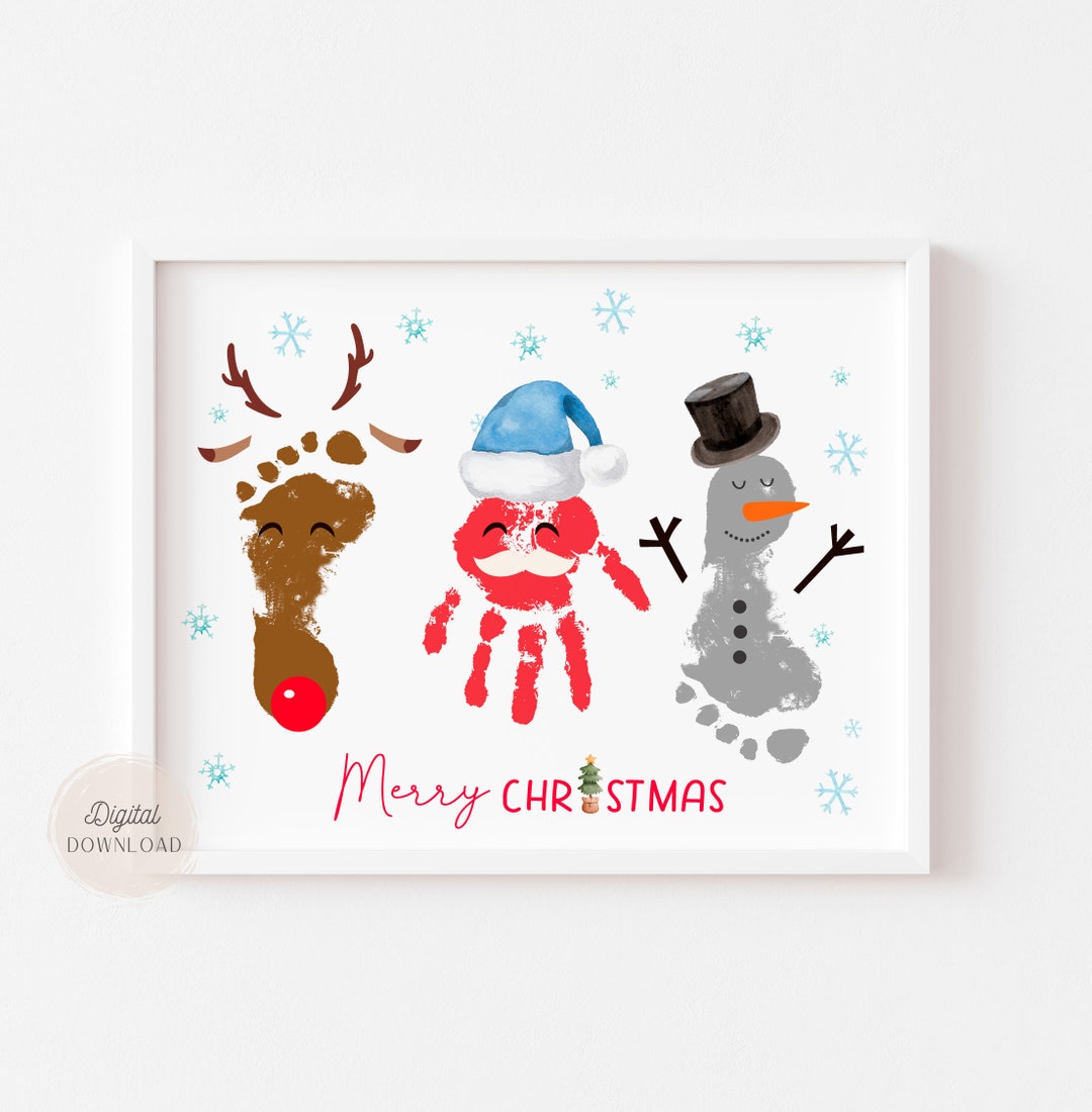 Santa Handprint and Reindeer Snowman Footprint, My First Xmas Craft ...