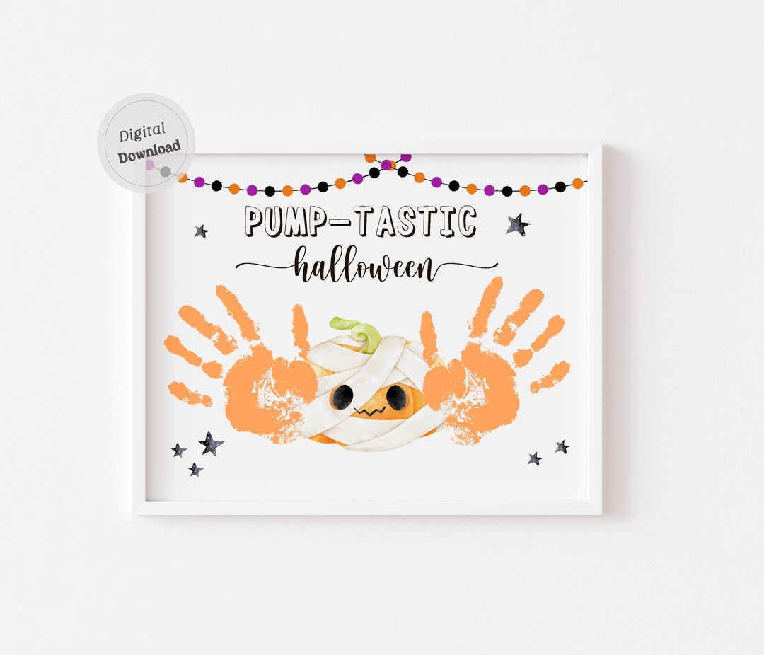 Halloween Handprint Art, Pumpkin Halloween Handprint Craft, Halloween ...