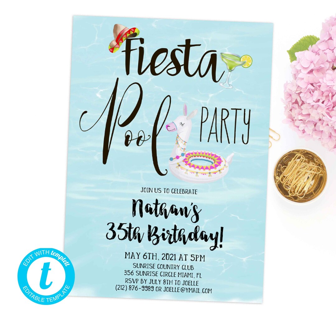 Fiesta Pool Party Birthday Invitation Margaritas Template Adult Fiesta ...