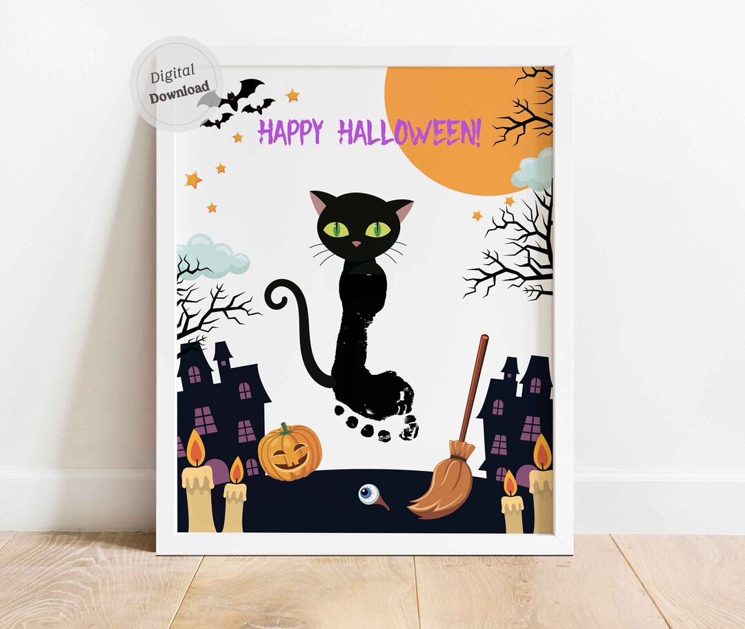 Black Cat Footprint Halloween Craft Handprint Printable Baby Toddler ...