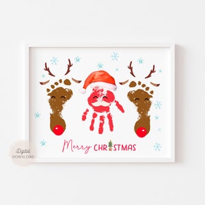 Santa Handprint and Reindeer Footprint, My First Xmas Craft, Christmas ...