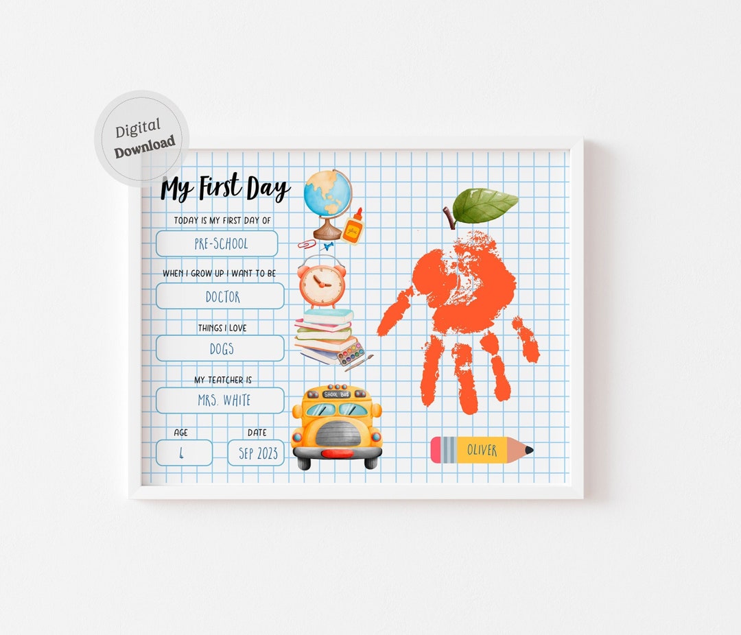 My 1st First Day of School Handprint Art Template Kindergarten - Etsy