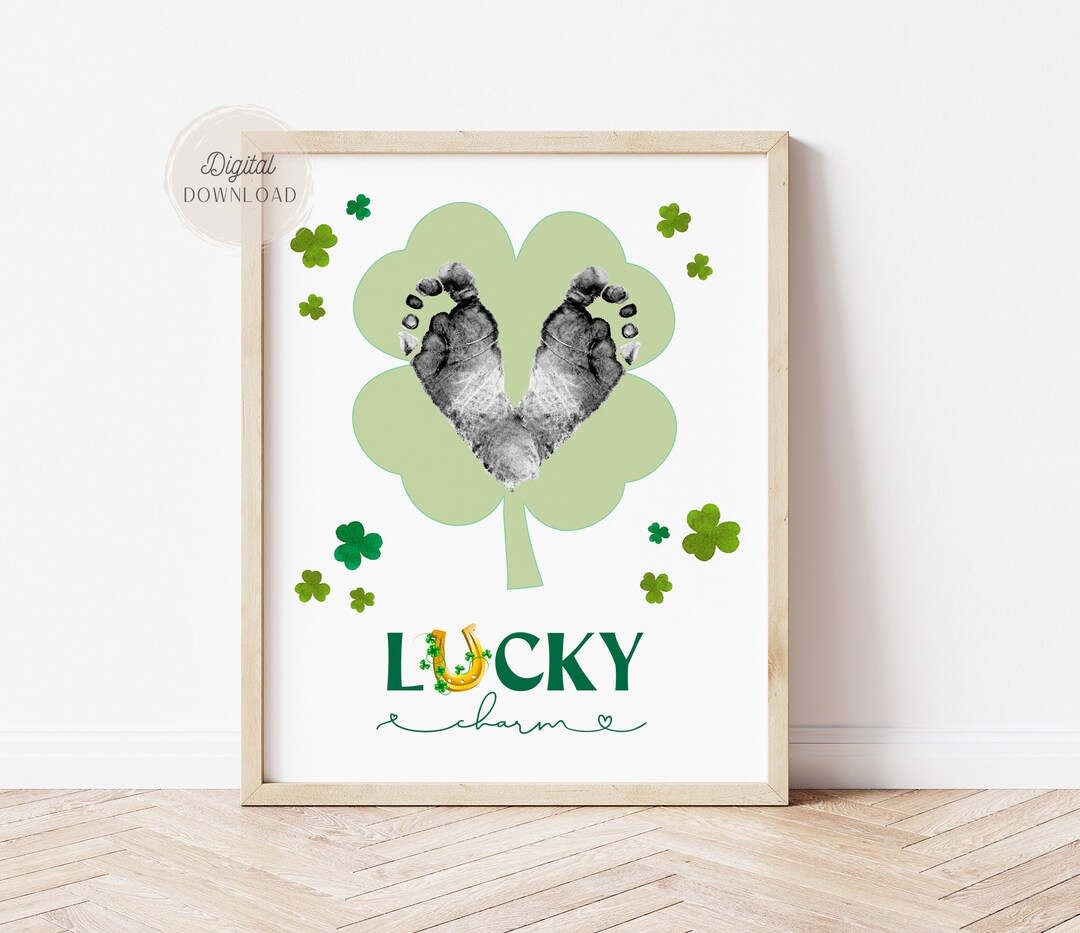 Shamrock Footprint, Lucky Charm Newborn Footprint Art, St Patrick's Day ...