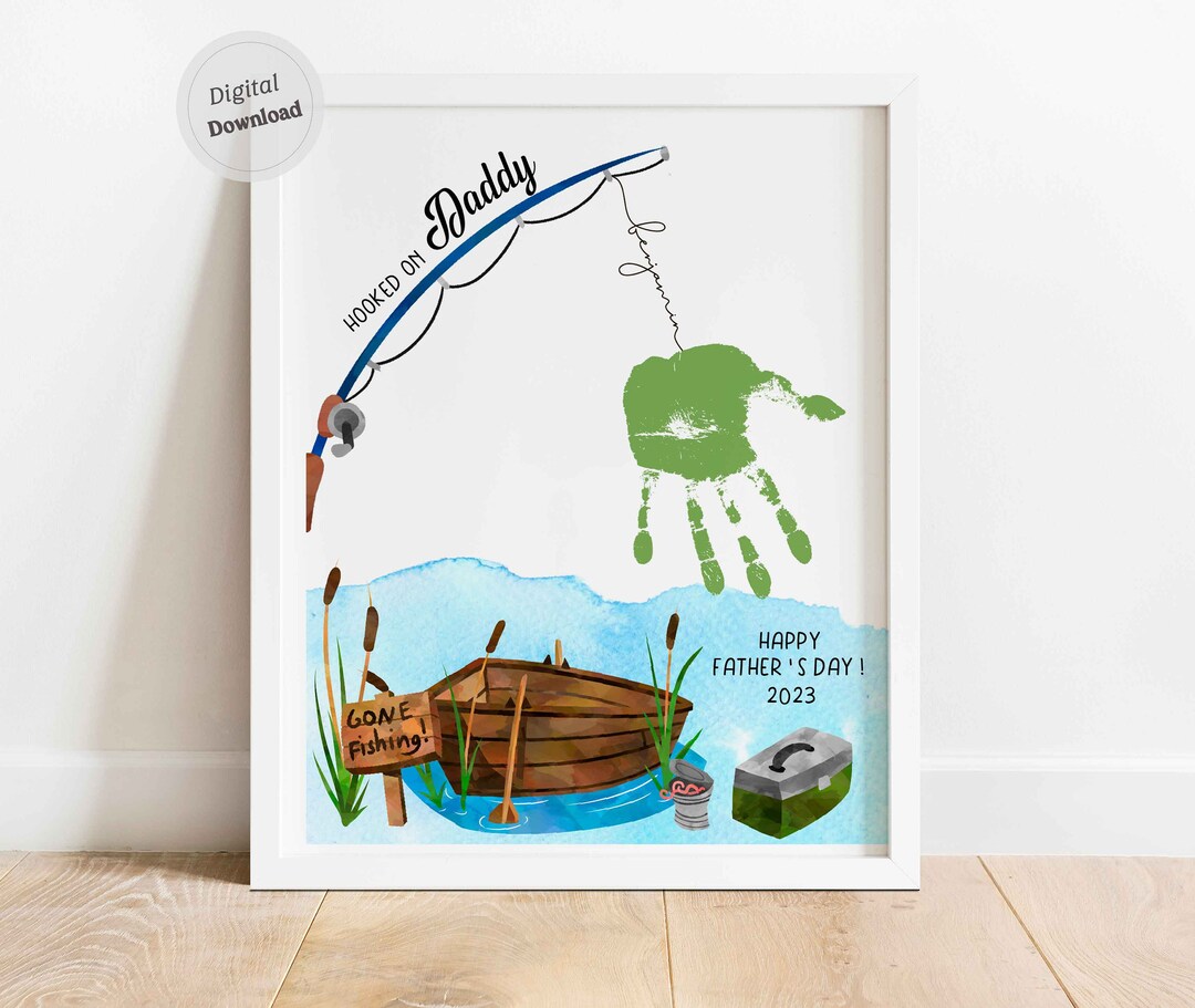 Hooked on Daddy Fish Father's Day Handprint Craft Baby Hand Printable ...