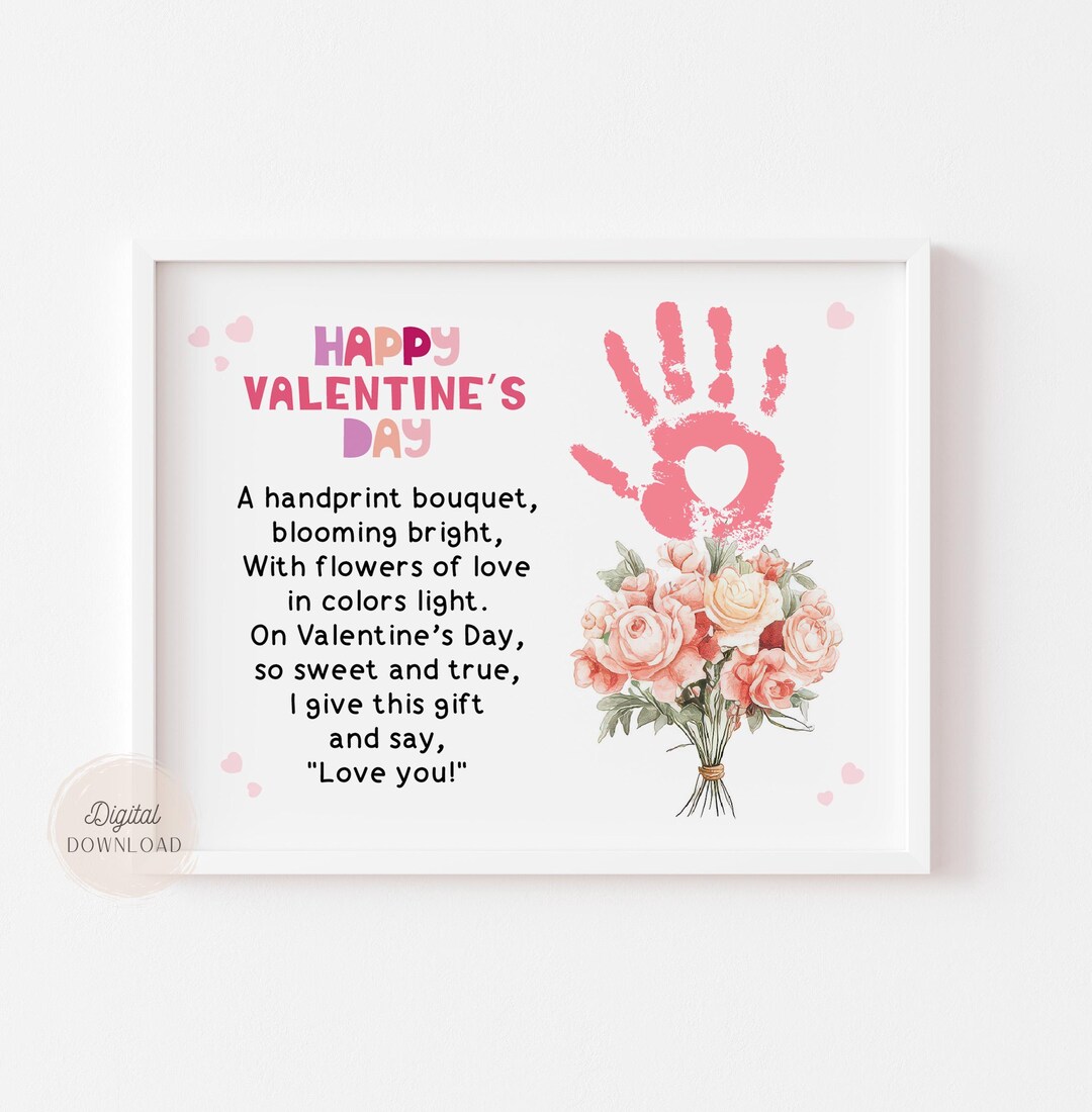 Valentines Day Flowers Handprint With Poem, Handprint Art Craft ...