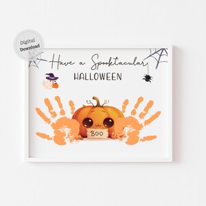 Spooktacular Handprint Art, Pumpkin Halloween Handprint Craft ...