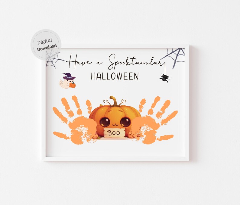 Spooktacular Handprint Art, Pumpkin Halloween Handprint Craft ...
