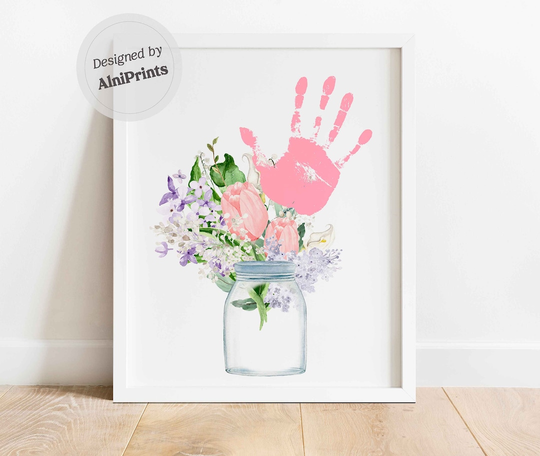 Flowers Bouquet Handprint Art Printable Daycare Activities DIY Birthday ...
