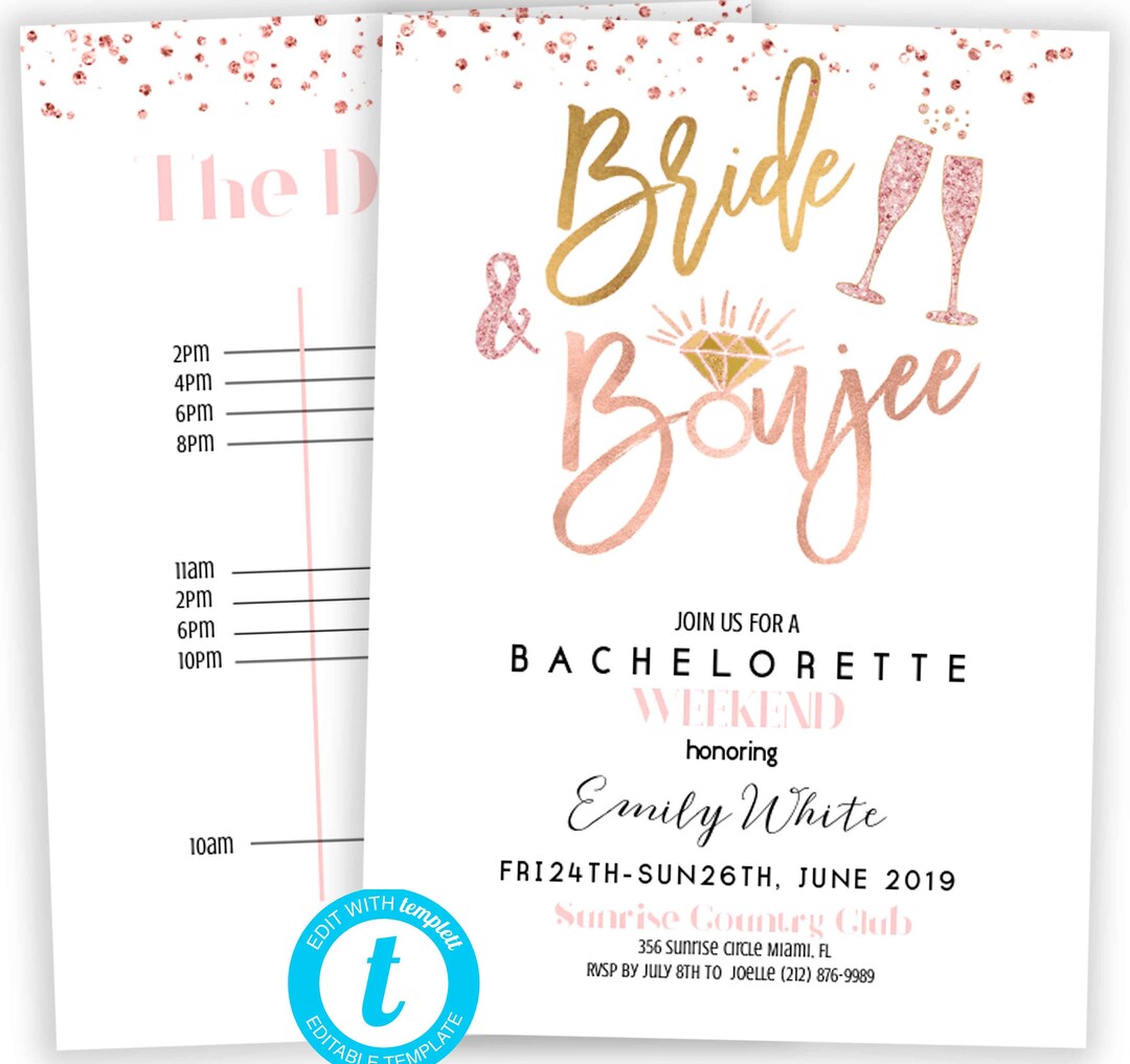 Bride and Boujee Bachelorette Weekend Invitation Hens Party Template ...