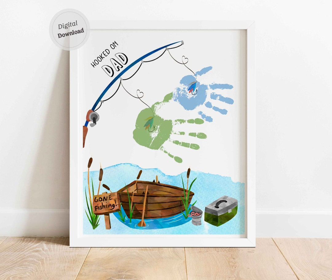 Hooked on Dad Father's Day Fish Handprint Craft Printable Template Dad ...