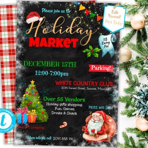 Holiday Market Poster Invitation Festival Christmas Flyer Editable ...