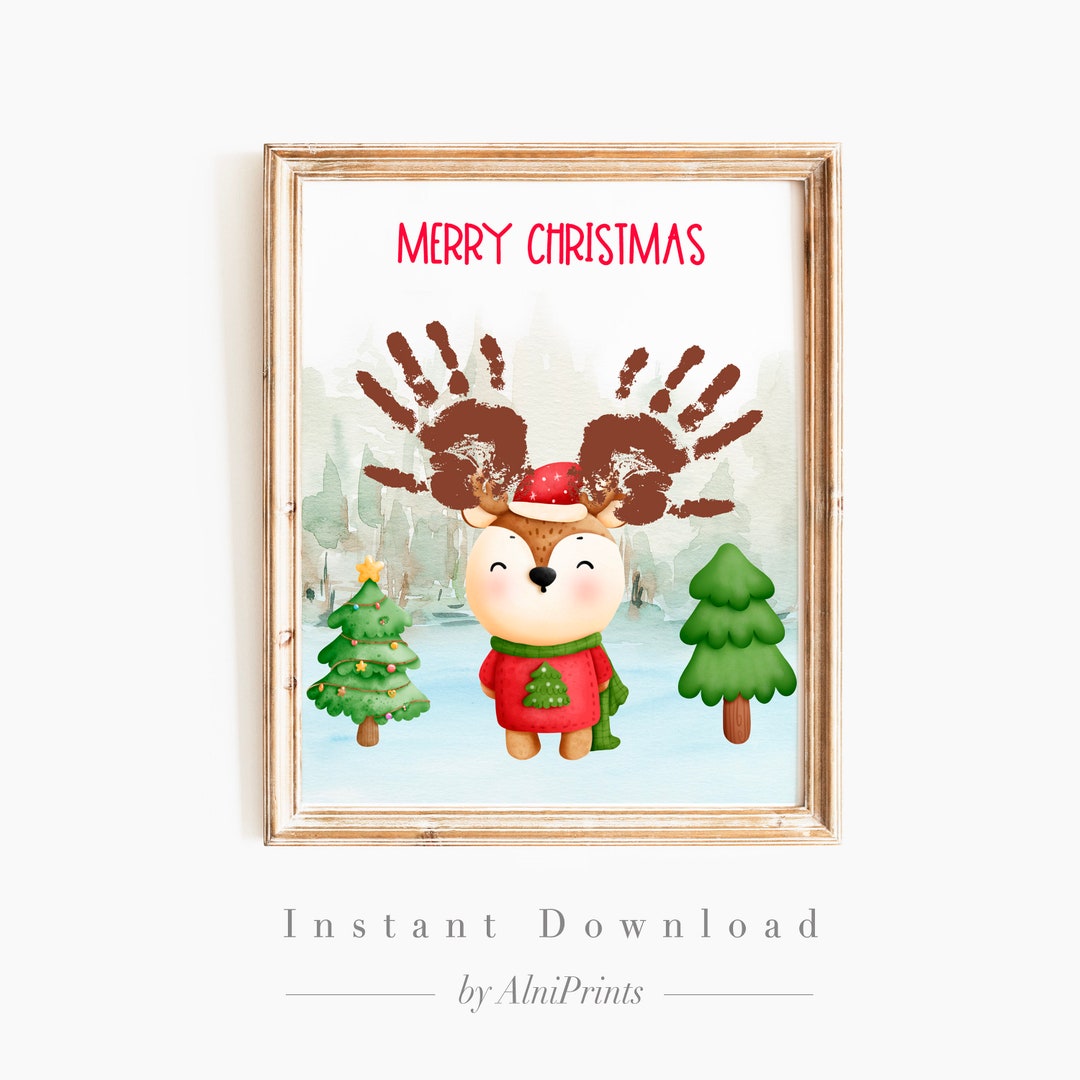 Deer Handprint, Handprint Reindeer, Christmas Handprint Card, Xmas ...