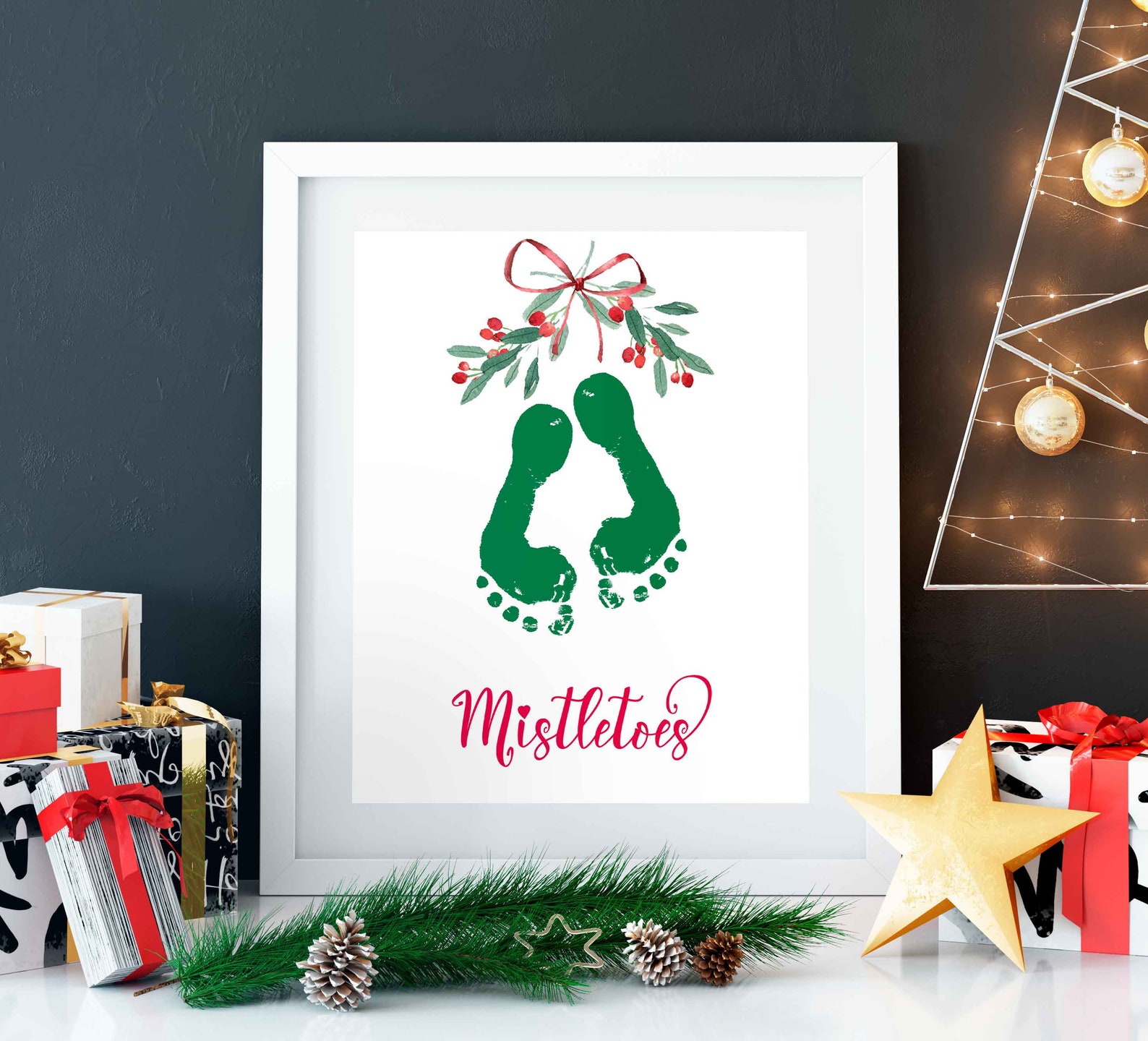 Mistletoes Mistle-toes Footprint Art Craft Printable Templet - Etsy