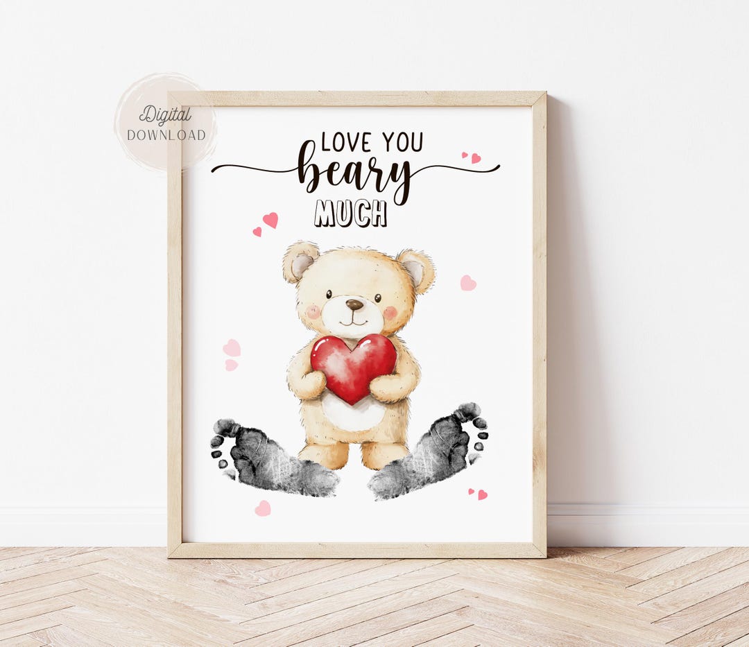 Love You Beary Much Footprint Card, Valentines Day Art Craft for ...