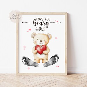 Love You Beary Much Footprint Card, Valentines Day Art Craft for ...