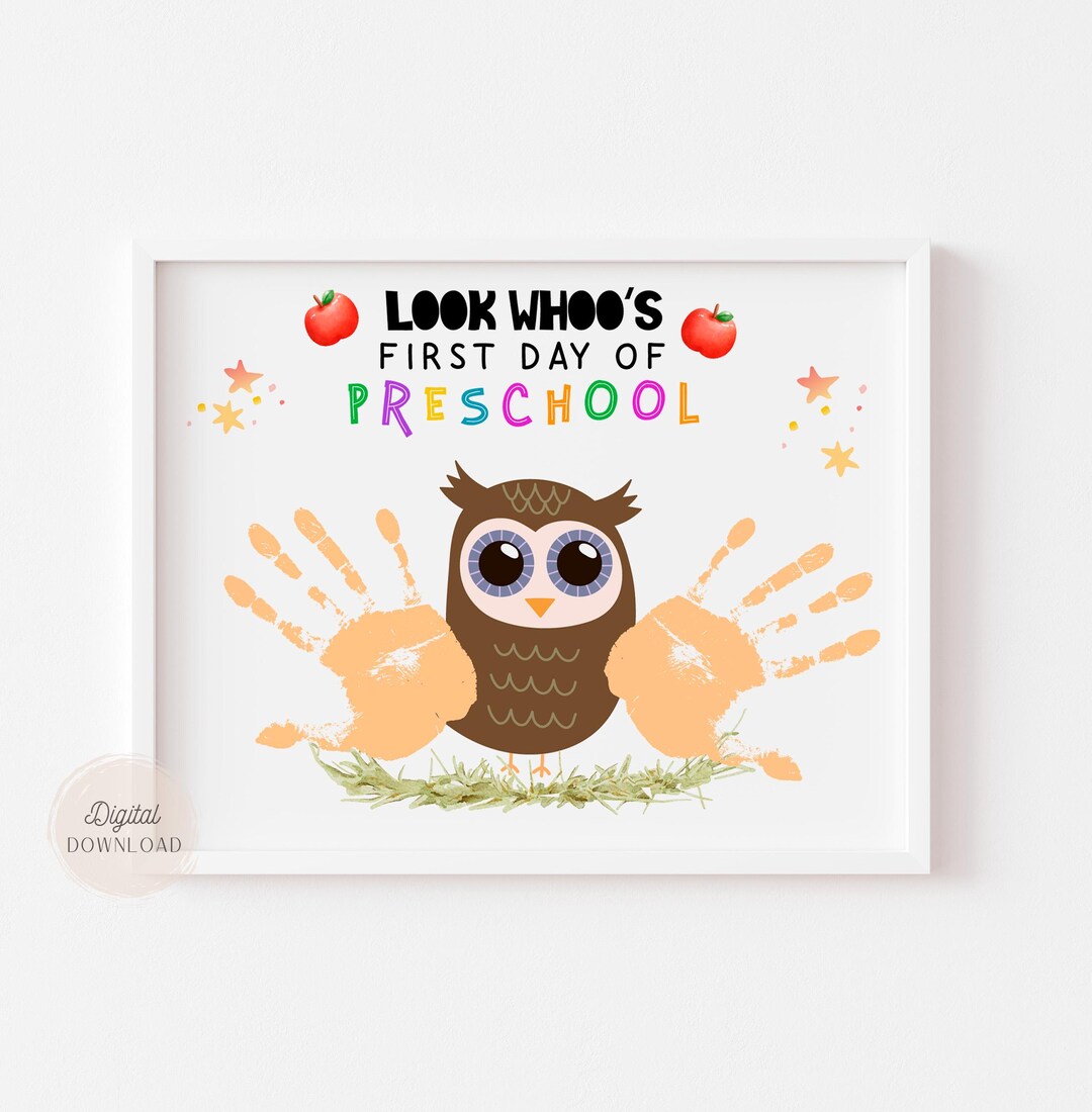 1st First Day of Preschool Handprint, Owl Handprint Craft Back to ...