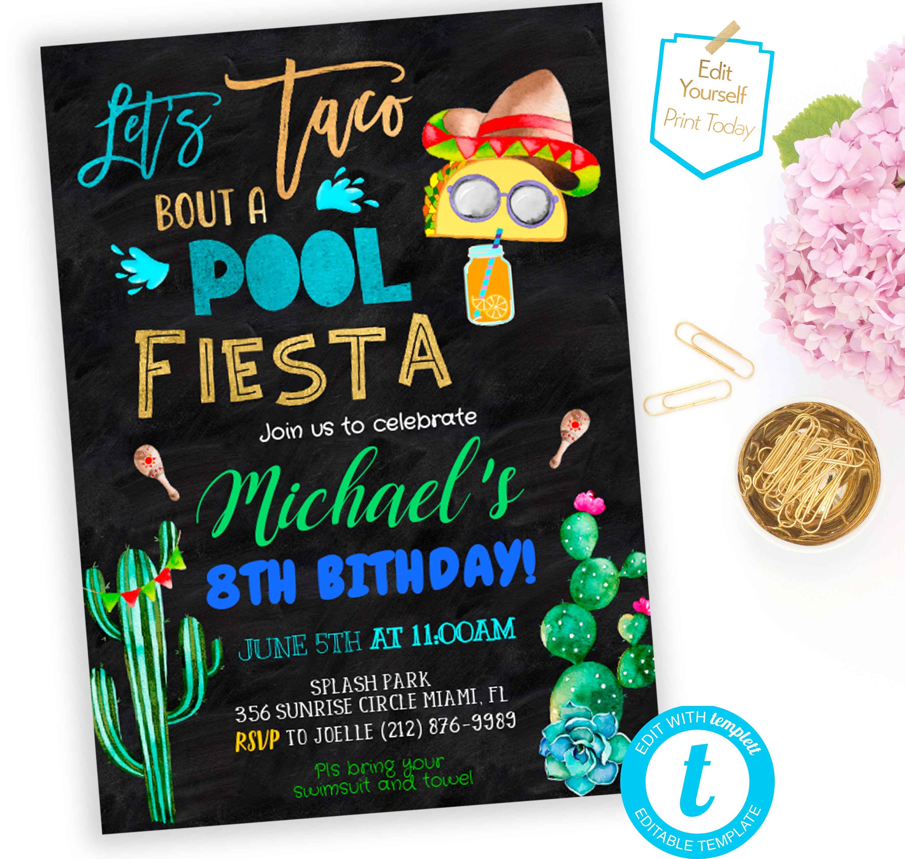Fiesta Pool Party Download Taco Bout a Pool Fiesta Birthday | Etsy