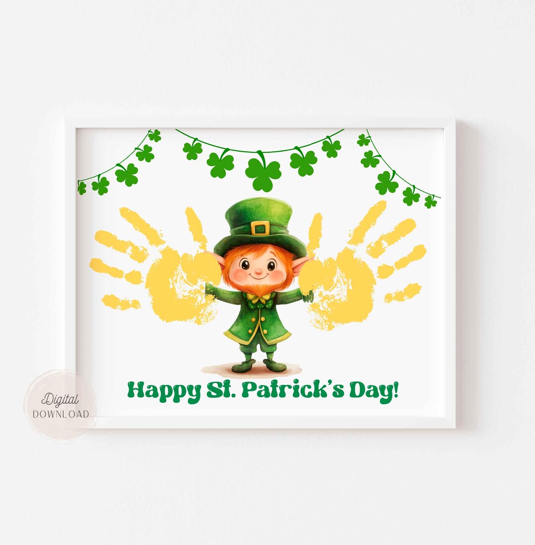 St Patrick’s Day Handprint Art Printable, Leprechaun Handprint Craft ...